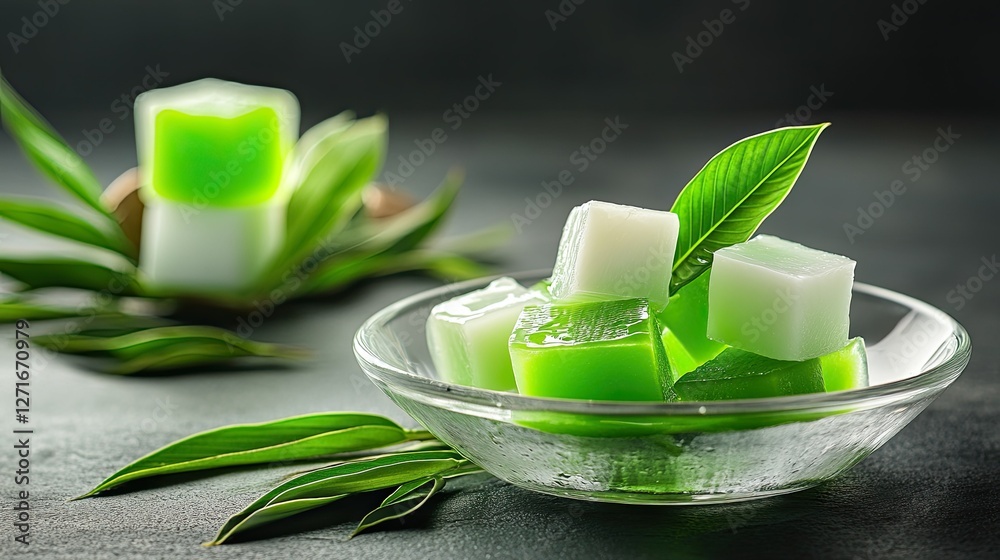 A simple and refreshing Thai dessert mini cube coconut gel in syrup ...