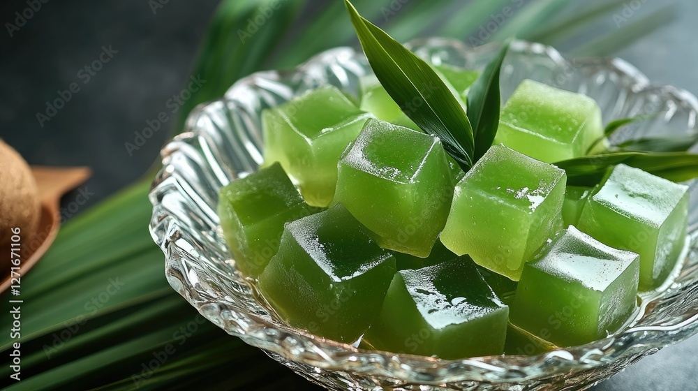 A simple and refreshing Thai dessert mini cube coconut gel in syrup ...