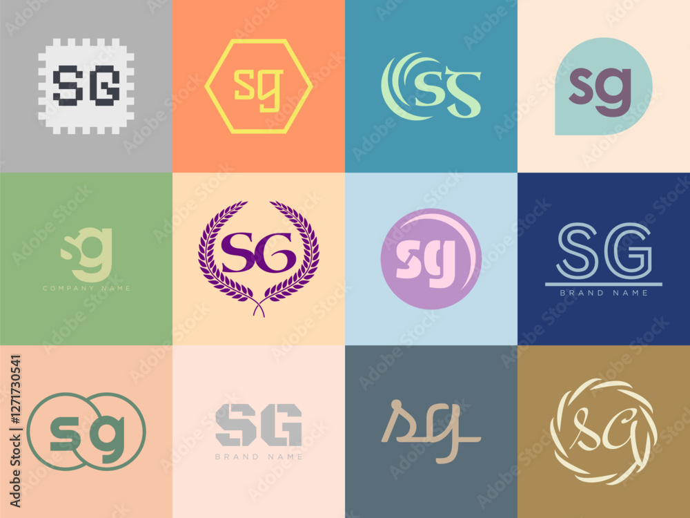SG logo company template. Letter s and g logotype. Set different ...