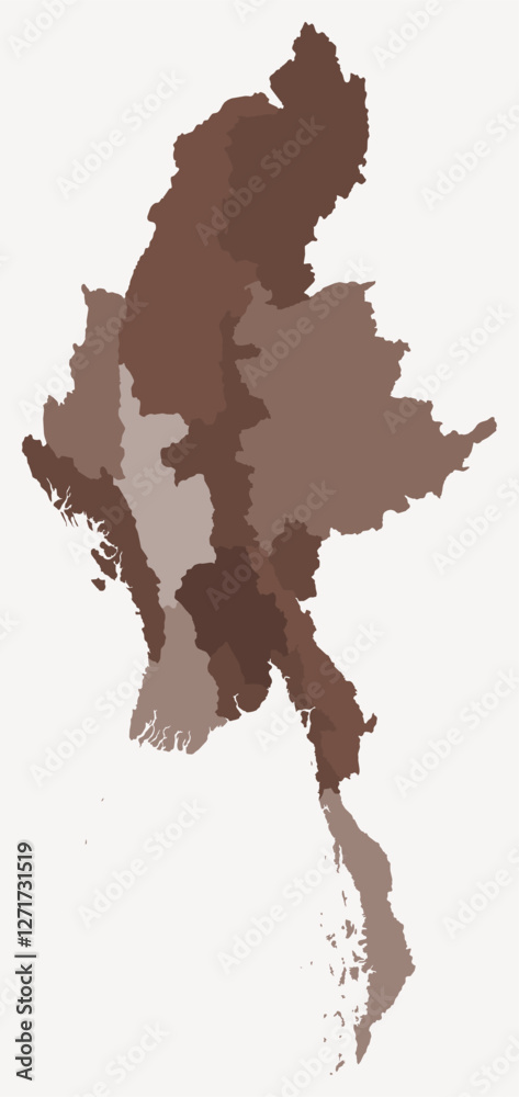 Vector de Stock Map of Myanmar with regions. Just a simple country ...