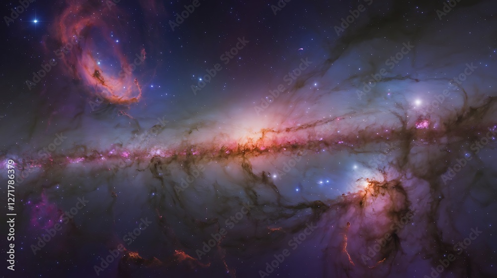 360 degree fantasy space nebula. Giant interstellar cloud with stars ...