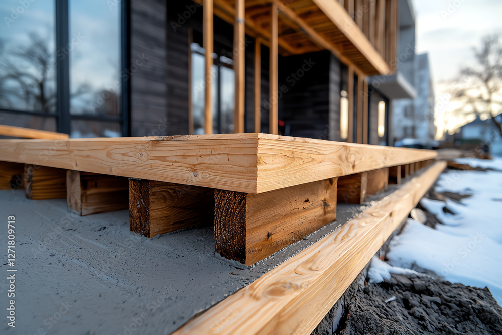 wooden form for pouring concrete on construction site, showcasing ...