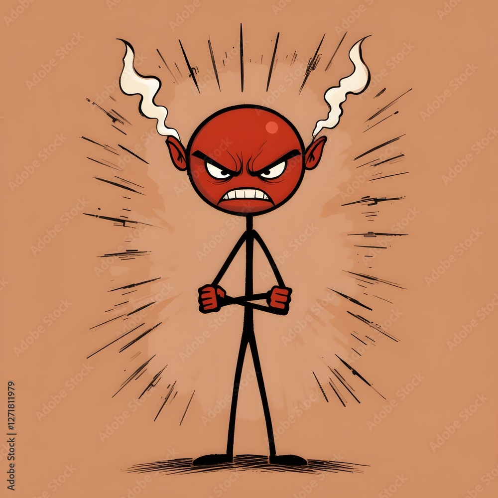 A stick-figure character standing with arms crossed, face red with ...