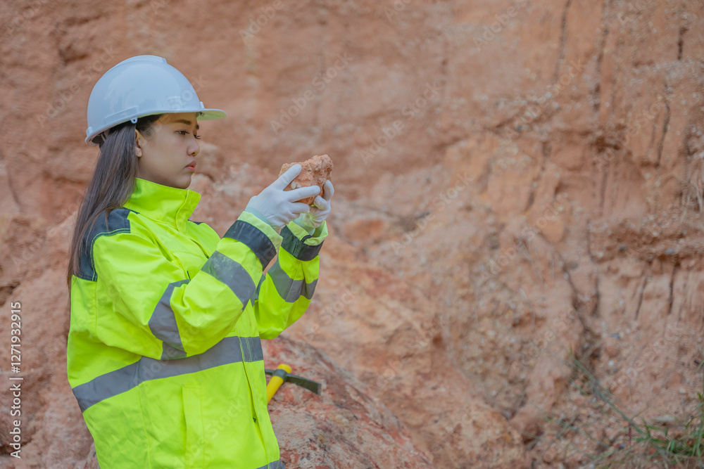 Geologist surveying mine,Explorers collect soil samples to look for ...