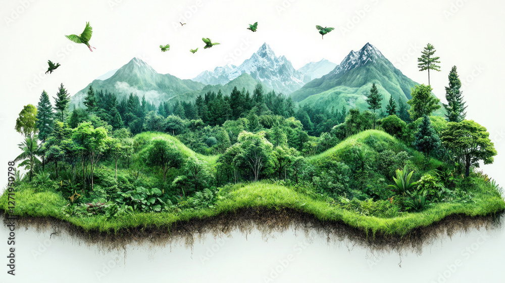 Ecosystem diagram of a tropical rainforest, showcasing biodiversity and ...