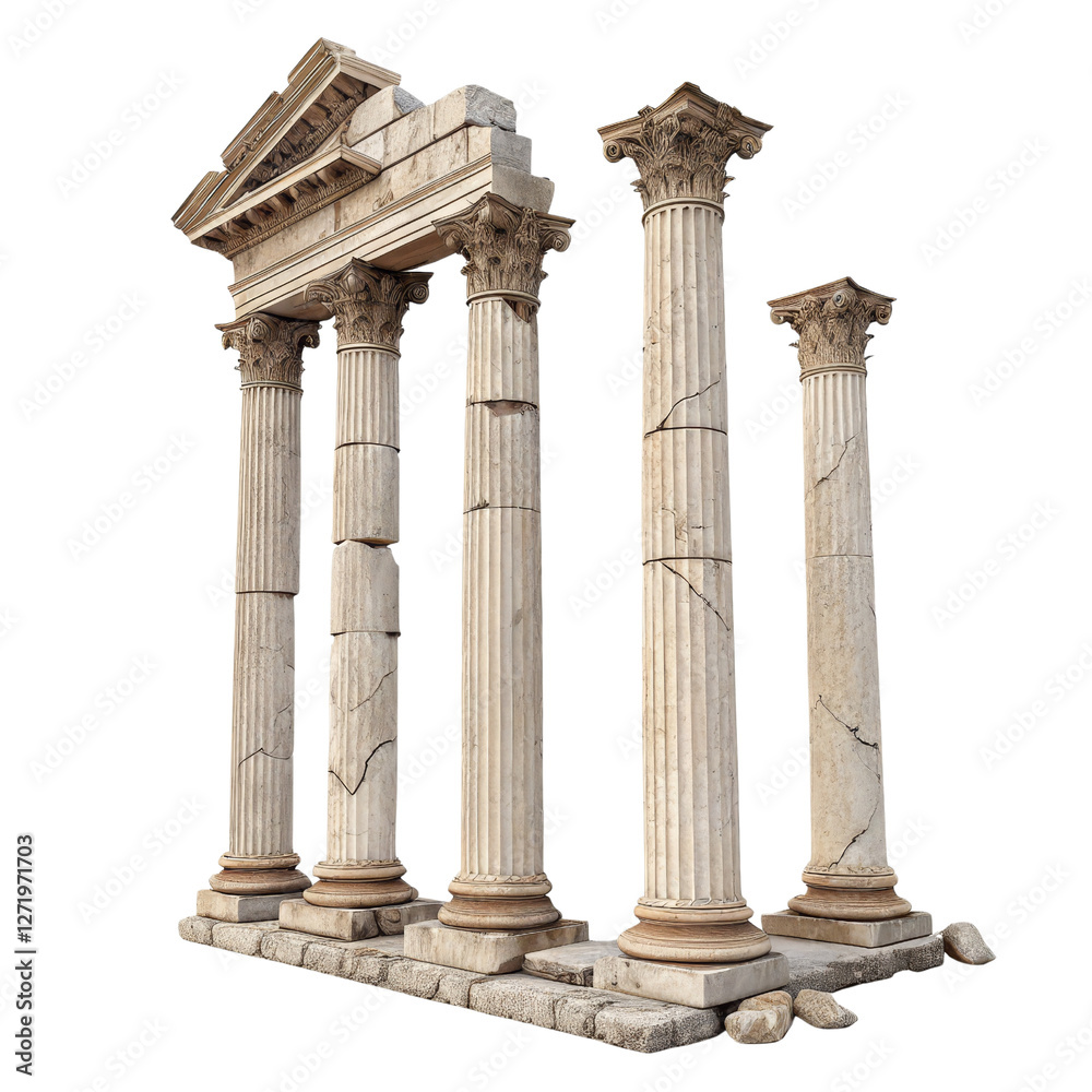 3D Render of Ancient Greek Temple Ruins, Five Columns, Isolated on ...