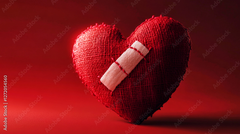 Symbolic red heart with bandages represents emotional healing and ...