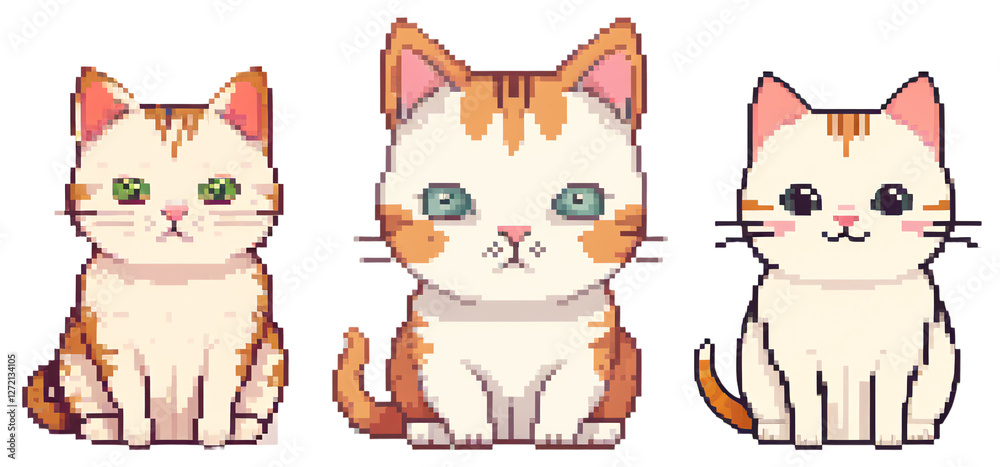 diverse pixelated cats, illustrations in 8-bit style, pixel art Stock ...