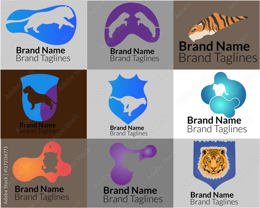 A Royal Bengal Tiger logo design set,featuring a fierce. Negative space ...