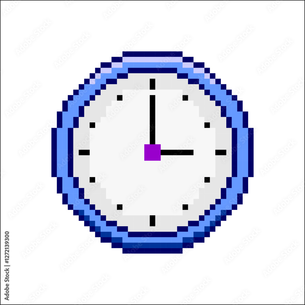 Pixel art of wall clock. Pixelated clock time icon. Blue clock pixel ...