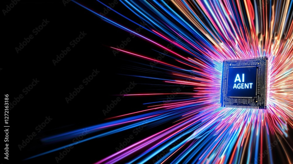 The words AI Agent on a futuristic computer micrchip symbolizing future ...