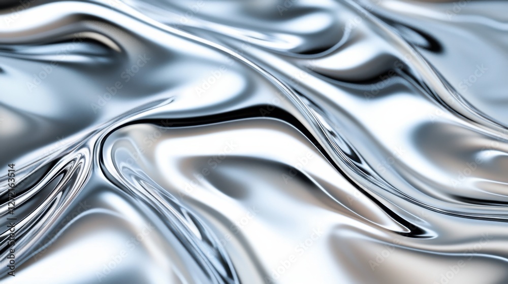 Smooth liquid chrome surface exhibits dynamic reflections and a ...