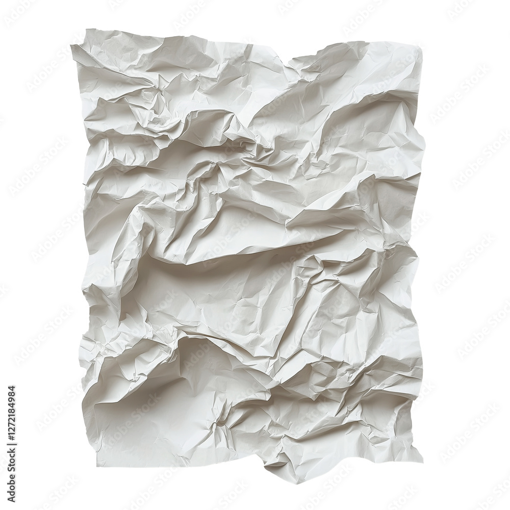 Crumpled white paper texture isolated on a transparent background ...