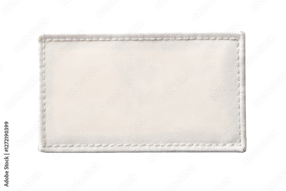 Blank rectangular fabric patch mockup with stitched border on white ...