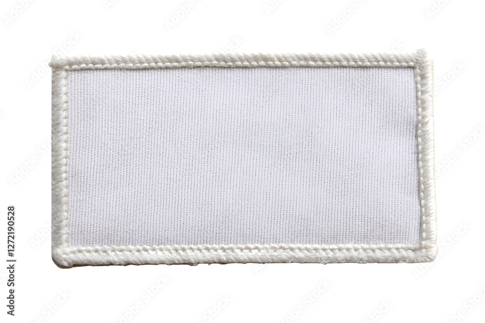 Blank rectangular fabric patch mockup with stitched border on white ...