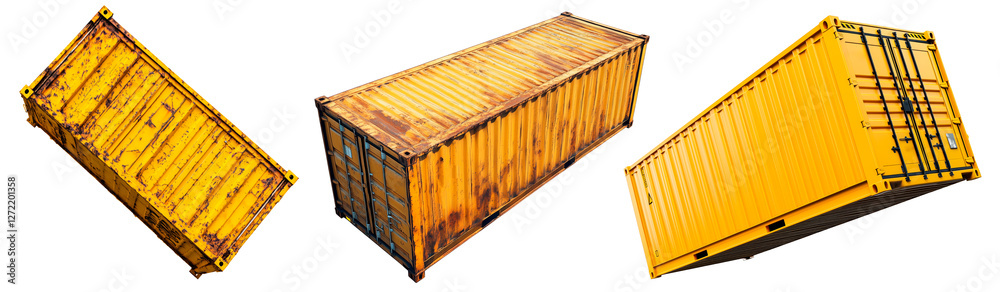 Yellow shipping container isolated on a transparent background. Cargo ...