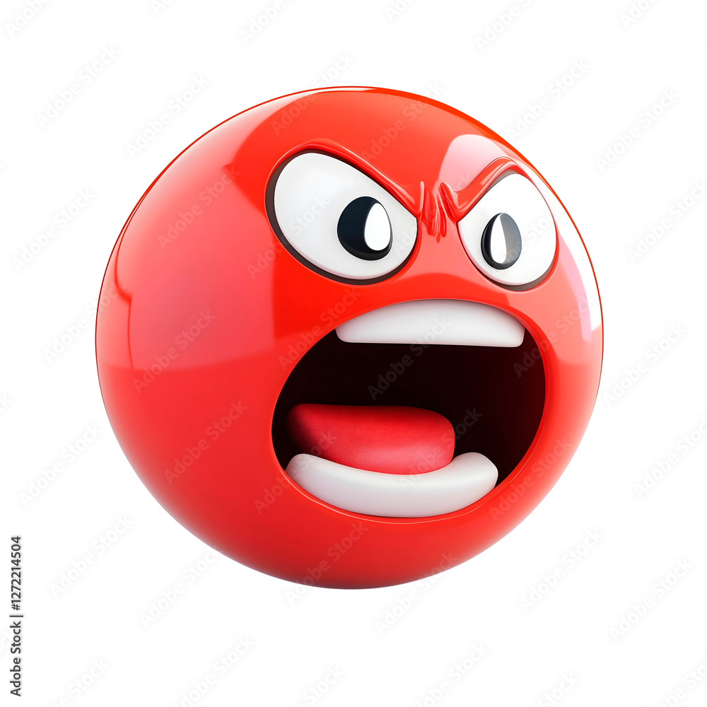 isolated red 3d emoji angry face on plain background mad emoticons ...
