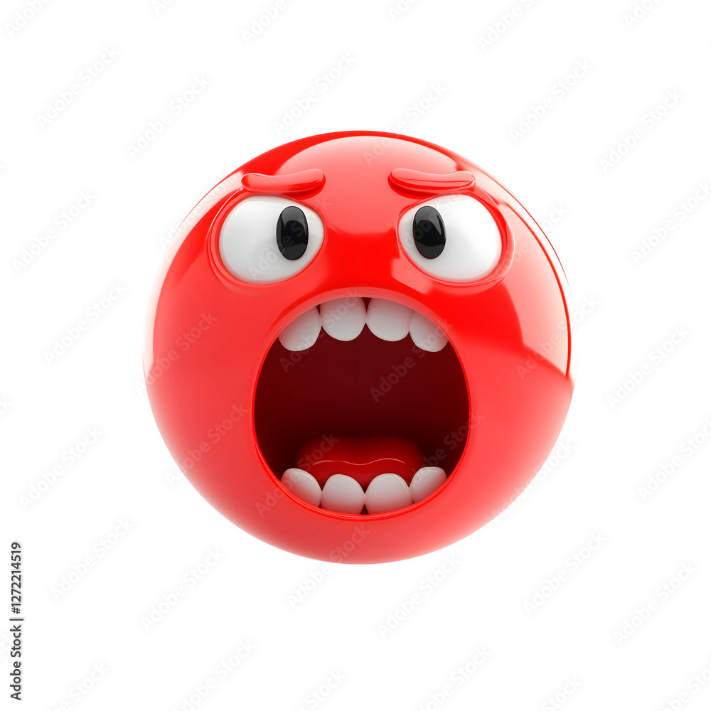 isolated red 3d emoji angry face on plain background screaming ...