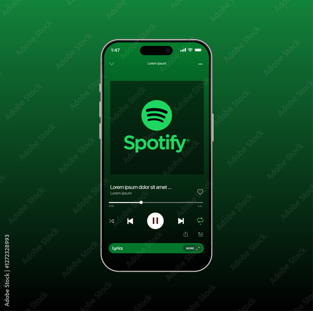 Spotify interface template. Spotify social network app UI interface ...