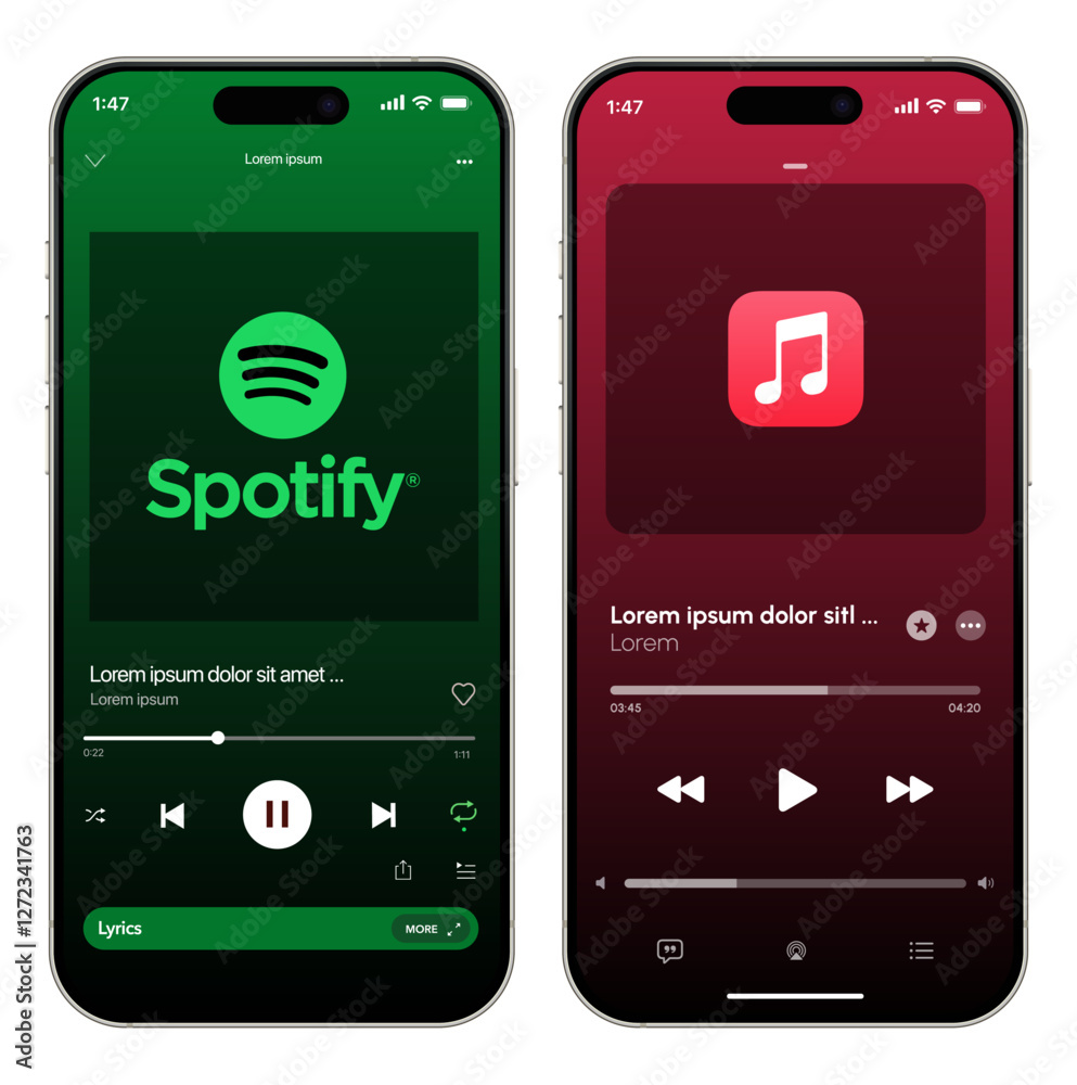 spotify, apple music mockup social media frame with iPhone 16 pro Max. spotify, apple music ...
