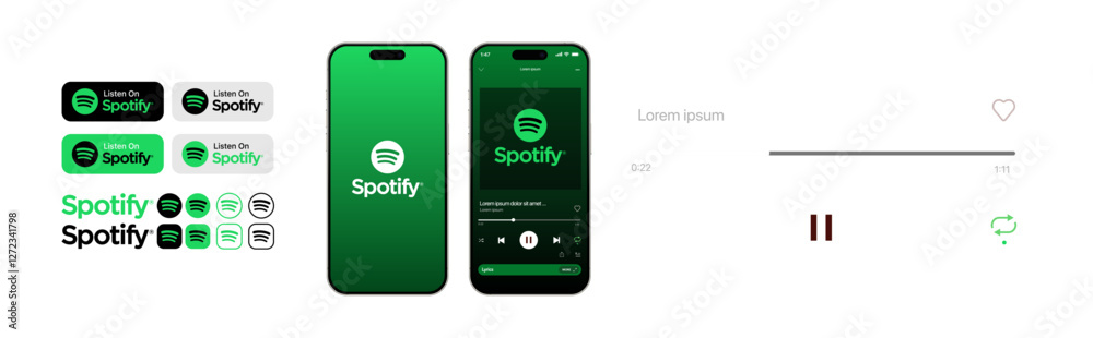 Spotify interface template. listen on Spotify badge. Spotify social ...
