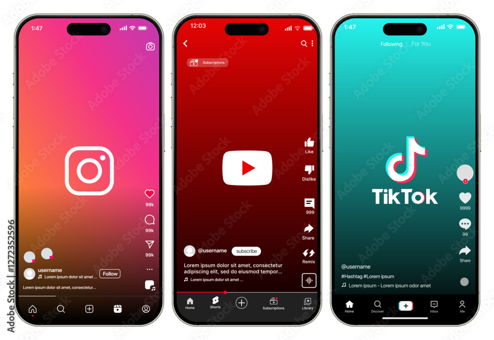 instagram reels youtube shorts and Tiktok mockup social media template ... instagram reels youtube shorts and Tiktok mockup social media template ...