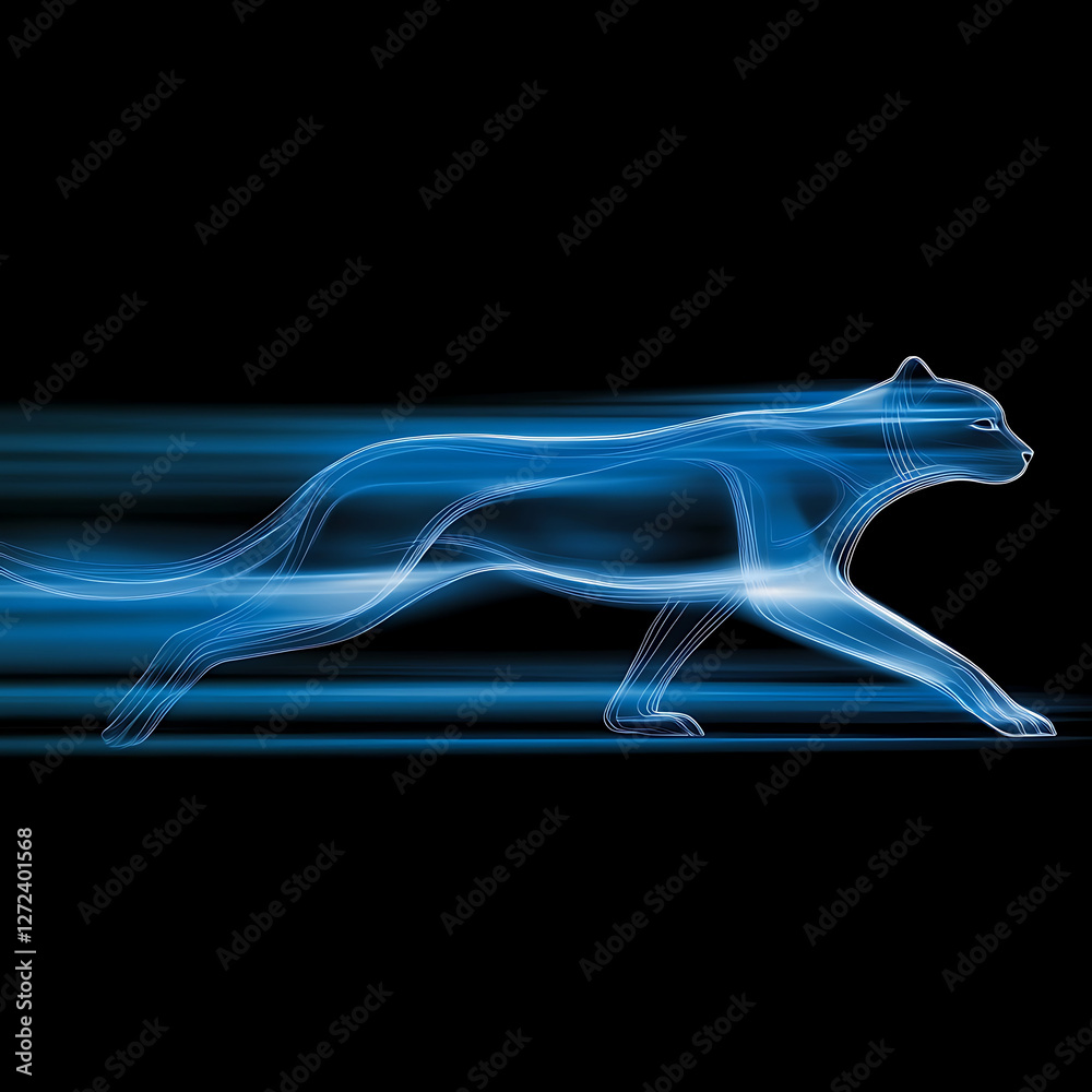 Animated Panther Speed Silhouette in Blue Hues Capturing Motion and ...