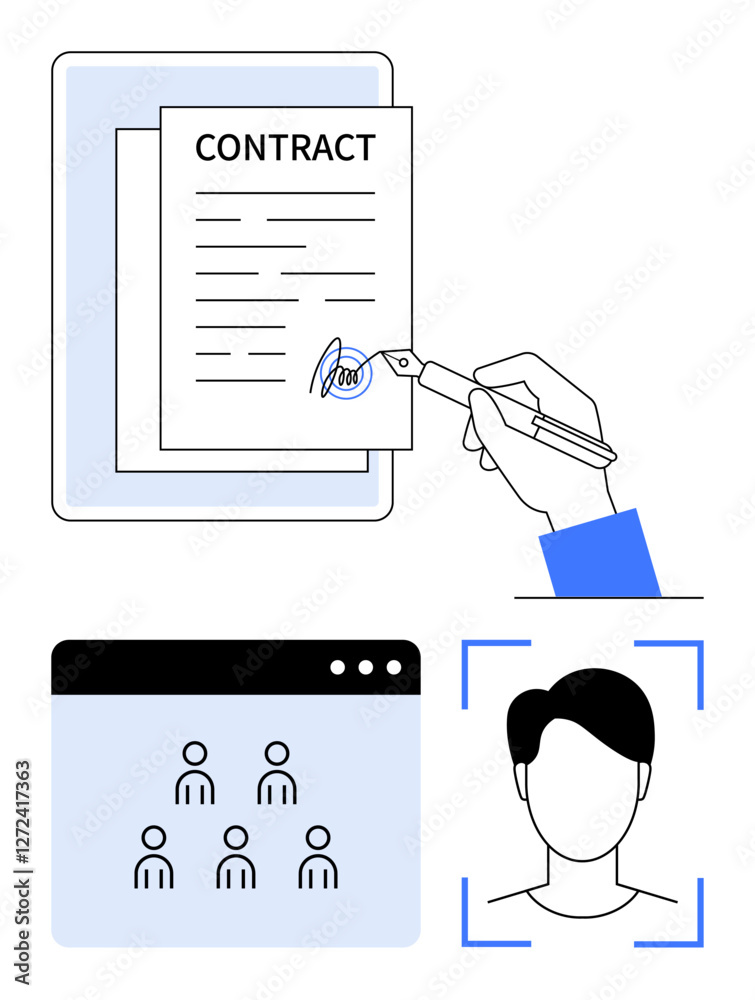 Hand signing contract, organization dashboard, and user face scan block ...