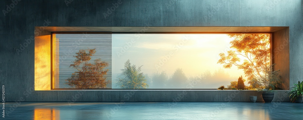 Modern Window Frame with Concrete Wall featuring External Roller Blinds ...