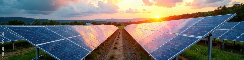 Solar panels powering hydrogen electrolysis plant, alternative energy ...