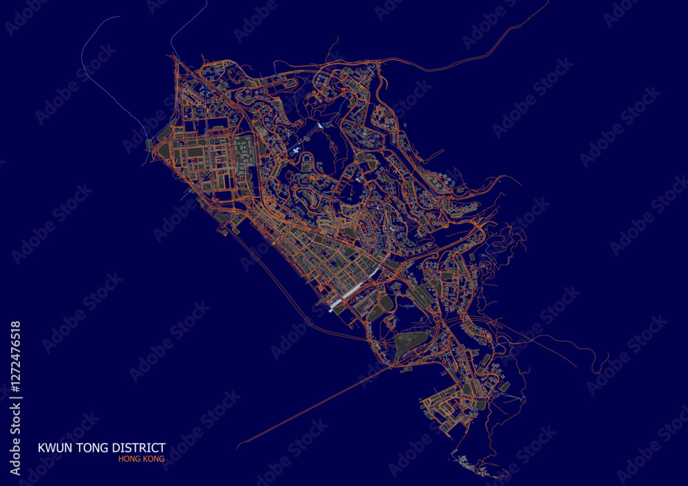 vector map of buildings waterway and highways in kwun tong district in ...