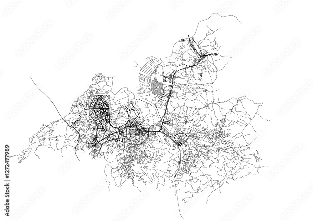 vector map of highways in yuen long district in hongkong with black and ...
