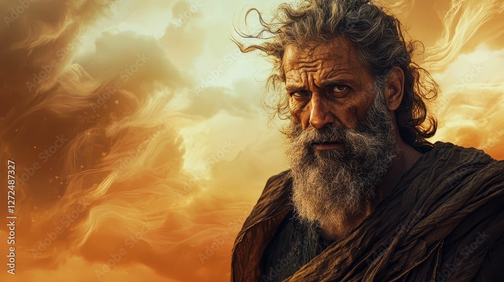 Ilustración de Stock Powerful Portrait of Moses with Intense Eyes and ...