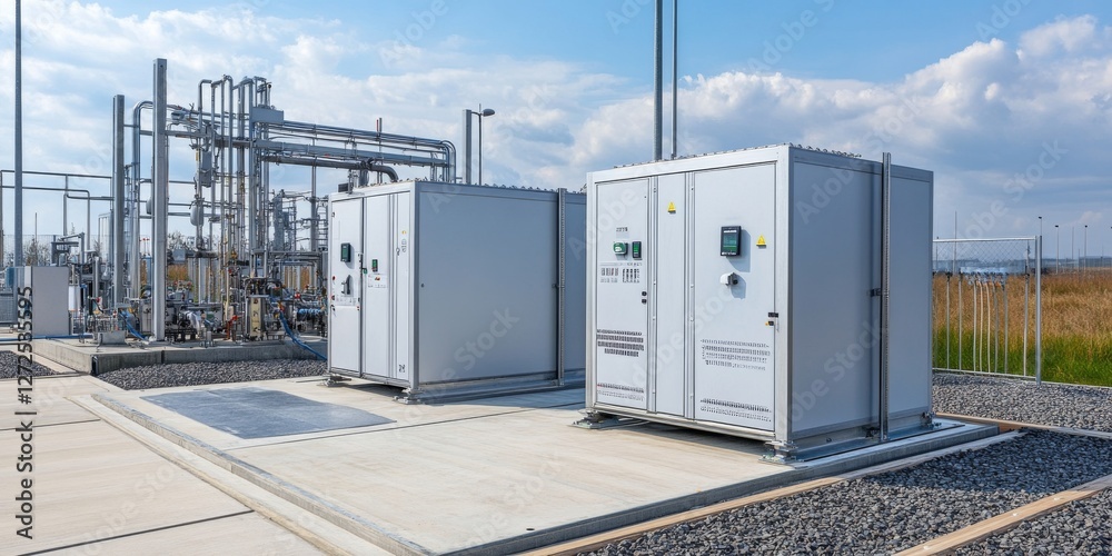 Hydrogen storage tanks in a power plant setting, showcasing clean ...