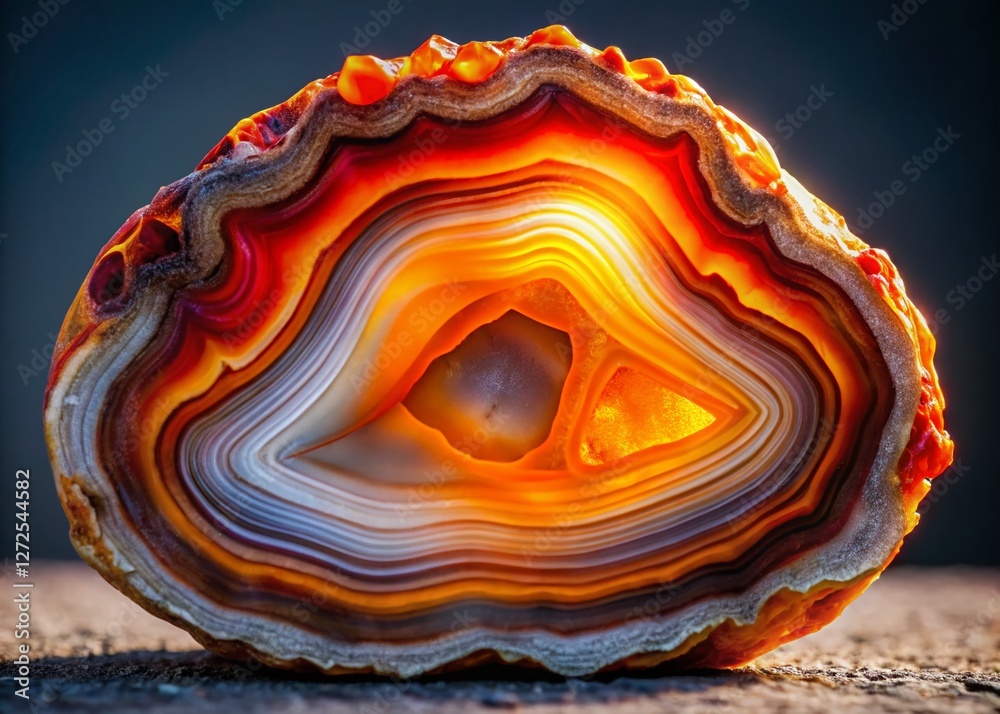 Panoramic View of Bright Orange and Grey Agate Stone, Detailed Macro ...
