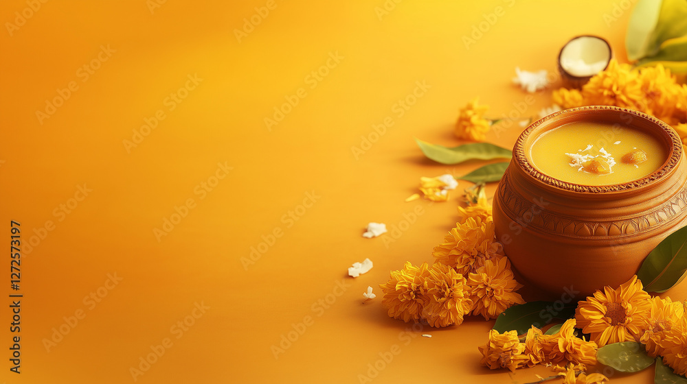 Pana Sankranti, gold to orange gradient background with traditional ...