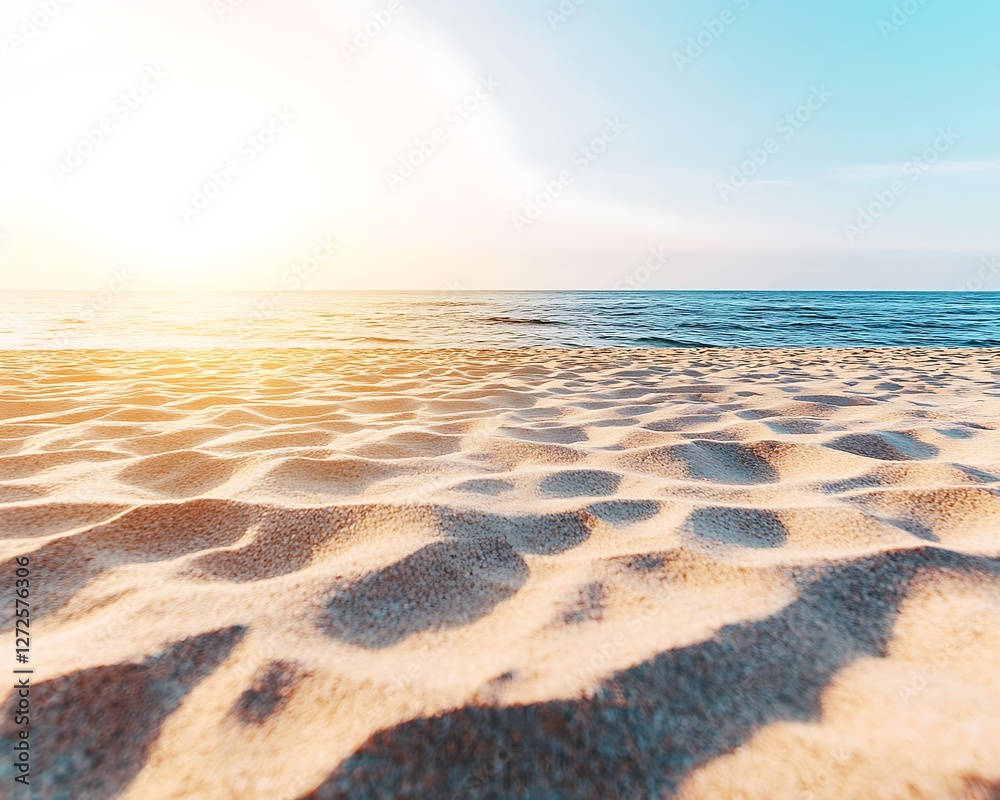Seashore sand pattern background with sun rays over ocean, good for ...