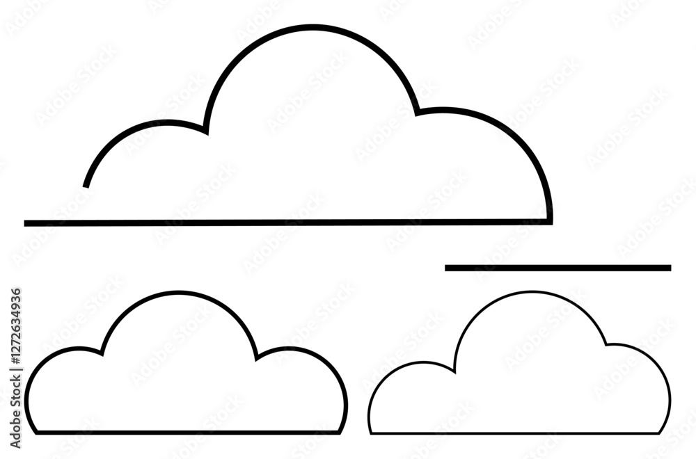 Three cloud outlines with horizontal lines, featuring two smaller ...