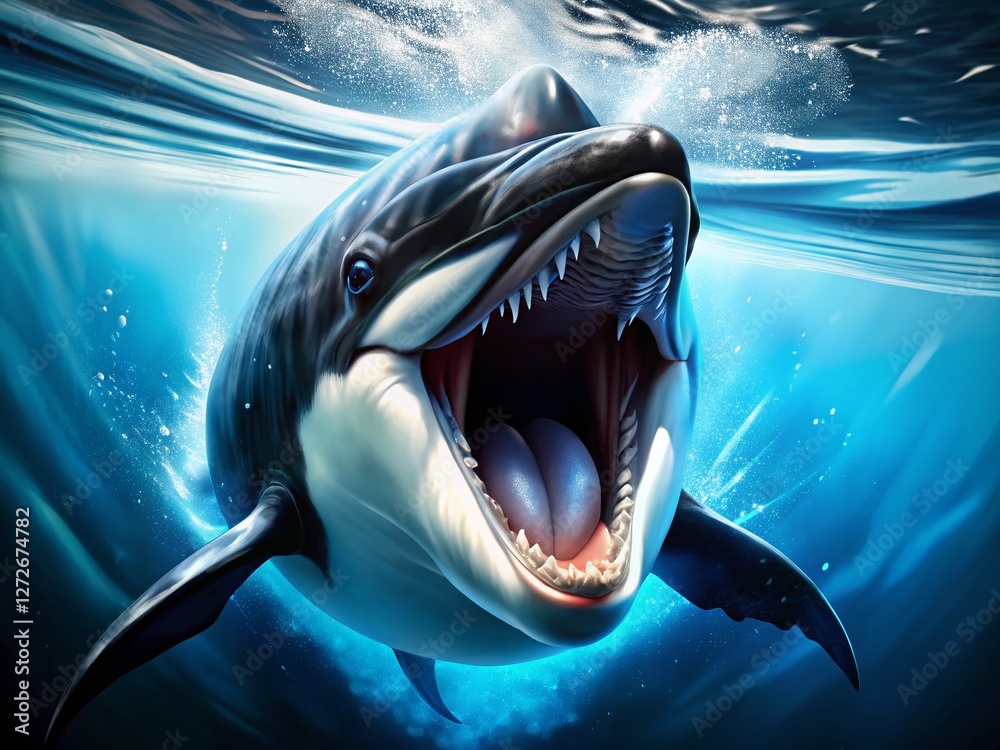 Underwater Orca Close-Up: Jaws Open, Showing Powerful Teeth Stock ...