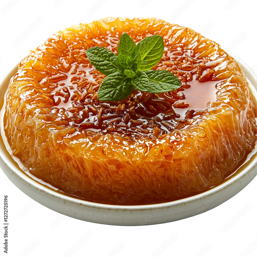 Sweet and crispy kunafa with syrup, traditional Arabic dessert for ...