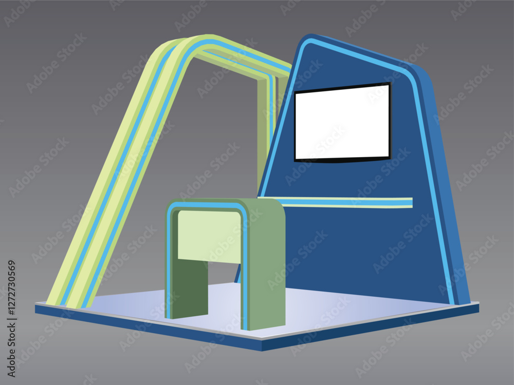 3d illustration stand booth 3x3 m rack display LED TV screen blank logo ...