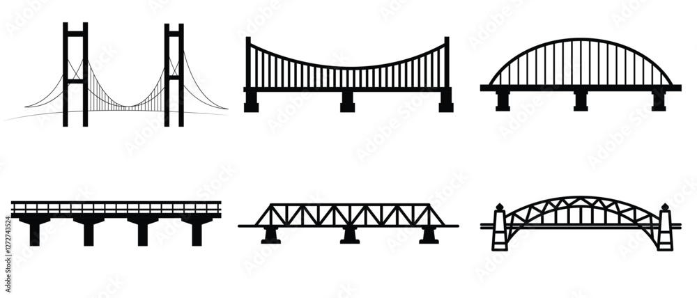 Bridge icons set. bridge line icon set vector. Gate bridge and River ...
