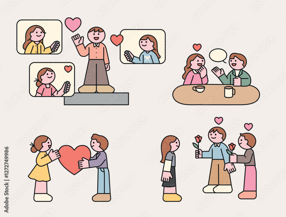 Romantic relationship and love concept illustration set. Features ...