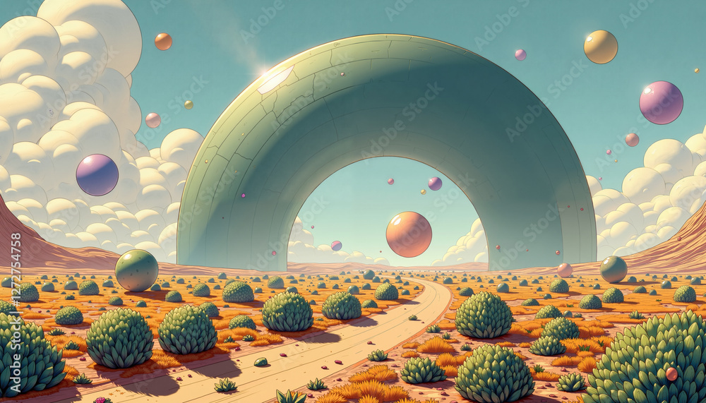 Surreal Alien Landscape Desert Path Underneath a Giant Archway with ...