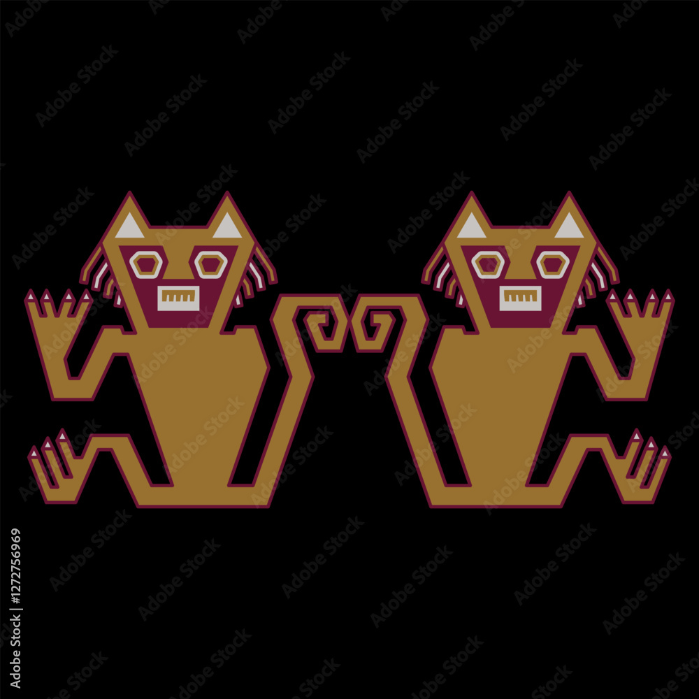 Symmetrical ethnic design with two stylized cats. Native American ...
