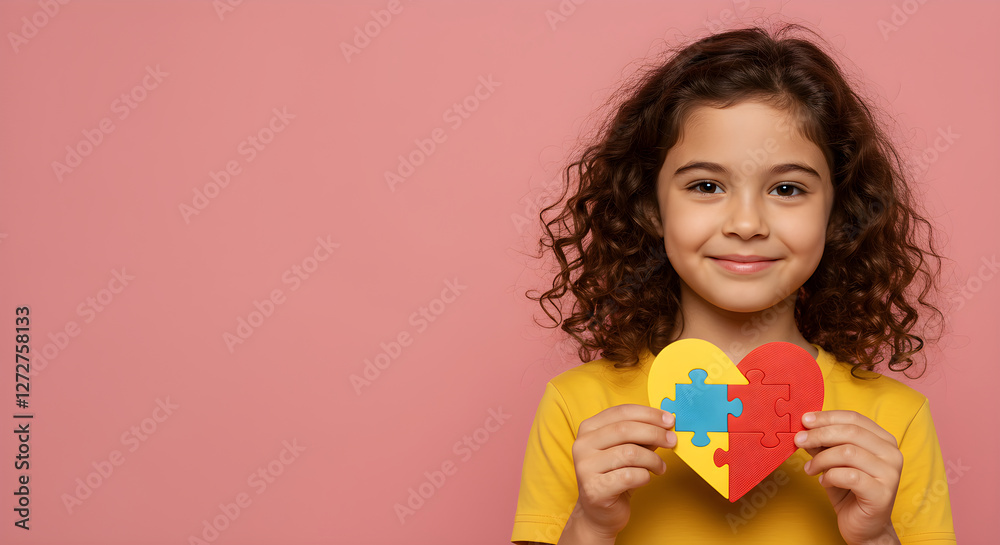 Autism spectrum disorder. Little girl with autism holding heart made of ...