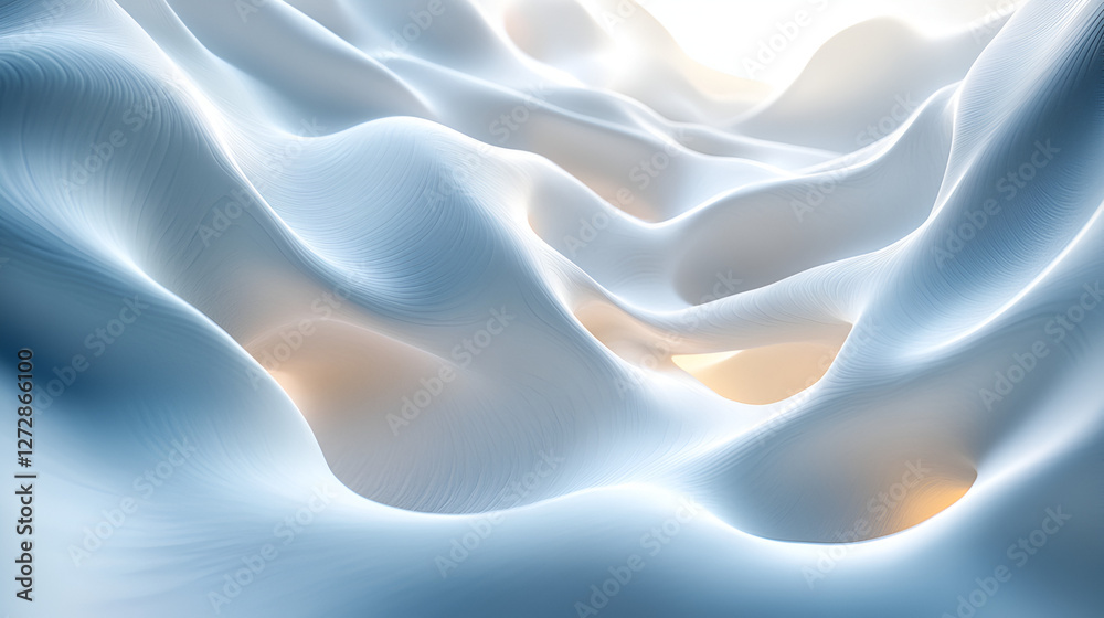 Abstract waves with silky fabric texture and soft blue tones ...