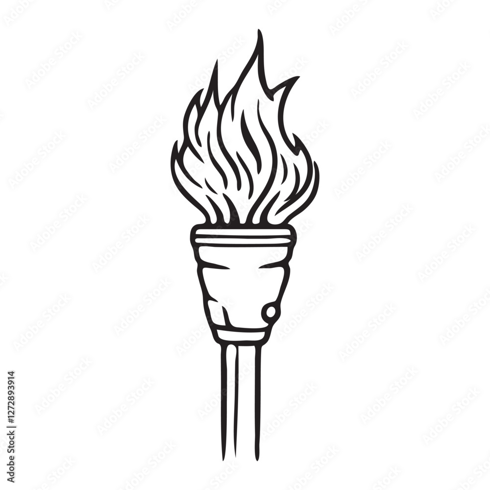 Black and white vector line art of the Olympic torch with flame Stock ...