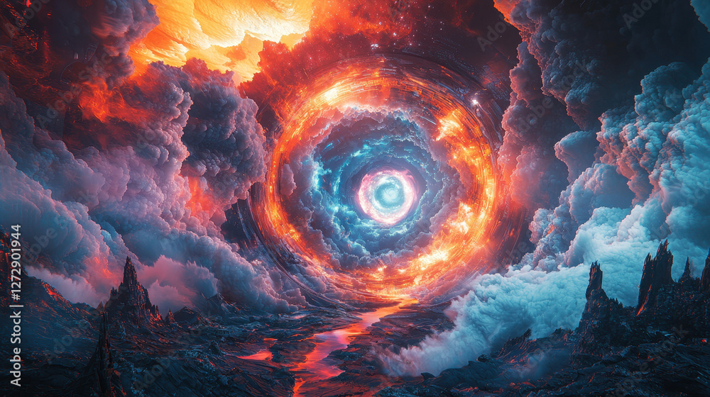 Stunning portal swirls with cosmic colors and geometric shapes in a ...