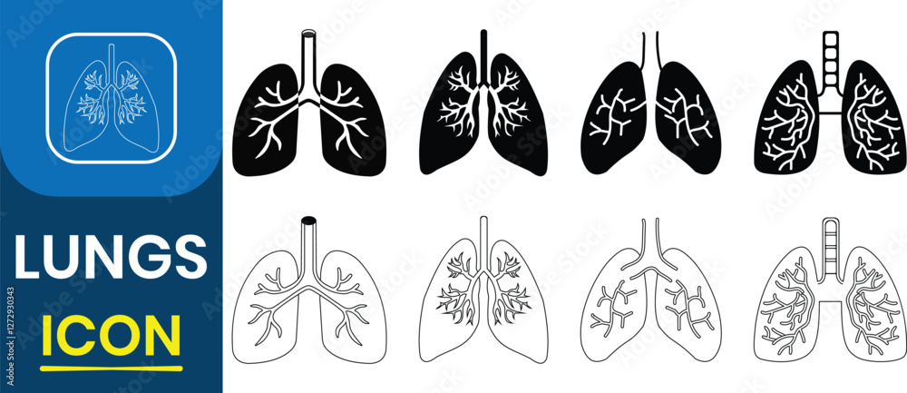Human Lungs icon. Lungs vector silhouette set. Human Internal Organ ...